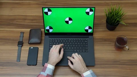 Office table with laptop computer with g... | Stock Video | Pond5