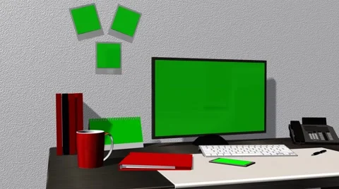 Office work place with green screen moni... | Stock Video | Pond5