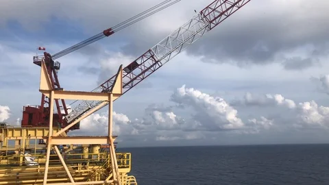 Offshore drilling rig crane engage in ca... | Stock Video | Pond5