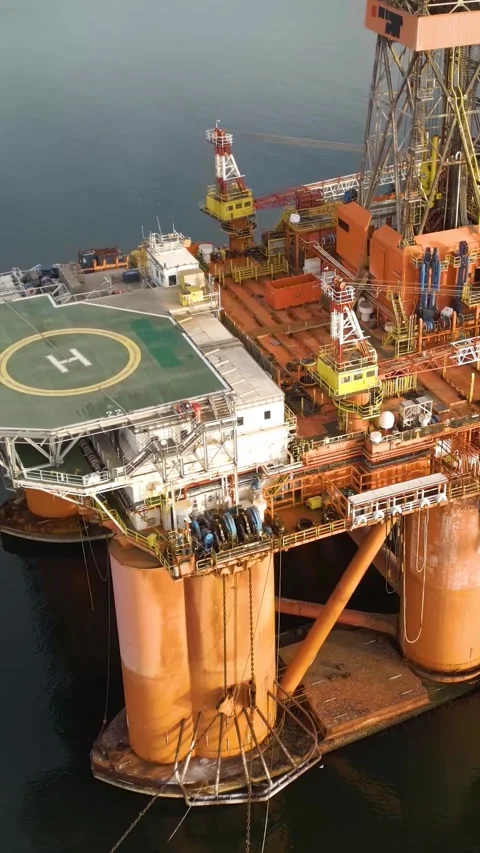 offshore oil rig drilling platform helip... | Stock Video | Pond5
