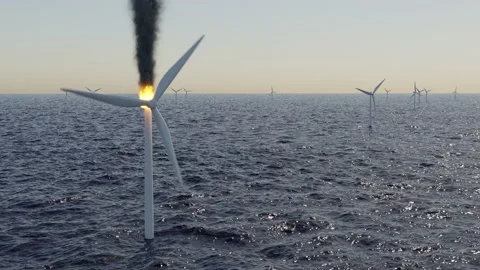 Offshore Wind Turbine Fire Static View | Stock Video | Pond5