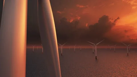 Offshore Windpower Park Sunset Animation... | Stock Video | Pond5