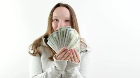 oh happy young teenage girl waving money... | Stock Video | Pond5