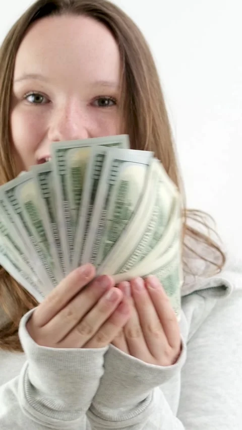 oh happy young teenage girl waving money... | Stock Video | Pond5