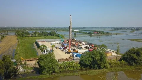 Oil and gas land drilling rig onshore in... | Stock Video | Pond5