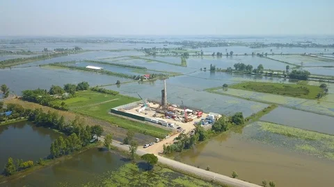 Oil and gas land drilling rig onshore in... | Stock Video | Pond5