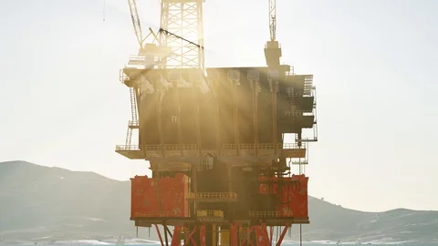 oil drill rig platform on the sea | Stock Video | Pond5