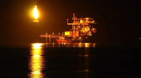 Oil offshore rig in ocean with torch of ... | Stock Video | Pond5