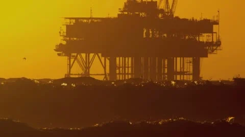 Oil Rig Platform Offshore Sunset Slow Mo... | Stock Video | Pond5