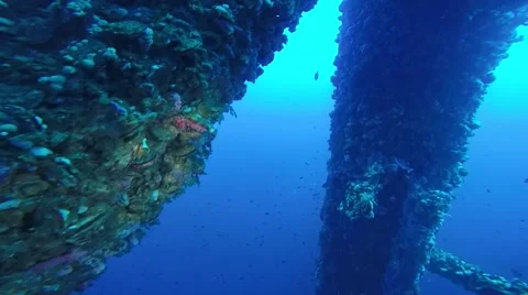 Oil Rig Platform Scuba Diving Underwater | Stock Video | Pond5
