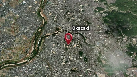 Okazaki City Map Zoom (Japan) from Space... | Stock Video | Pond5