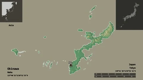Okinawa location. Japan. Relief map | Stock Video | Pond5