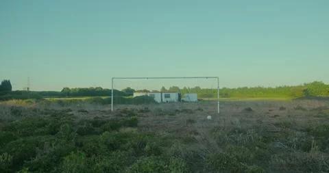 old abandoned football goal post and net... | Stock Video | Pond5