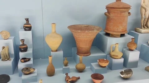 Old ancient clay household items, dishes... | Stock Video | Pond5