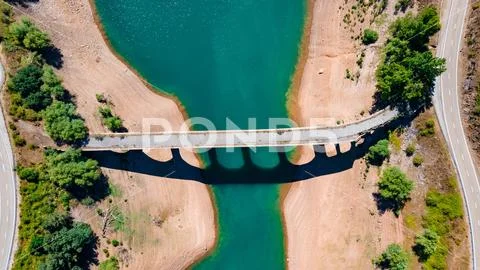 OLD BRIDGE, OVERHEAD VIEW, BLUE WATERS DRONE PHOTOGRAPHY. Stock Image ...