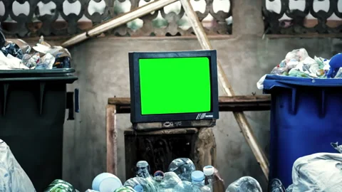 Old Broken TV Green Screen Garbage Waste... | Stock Video | Pond5