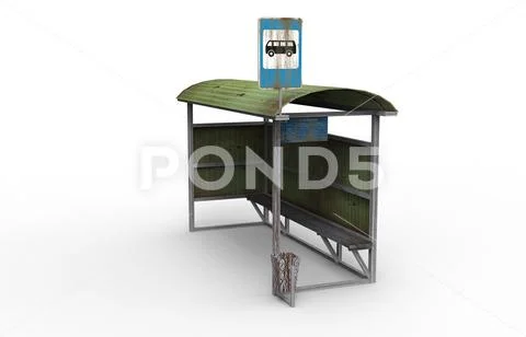 Old bus stop render on a white background. 3D rendering Illustration ...