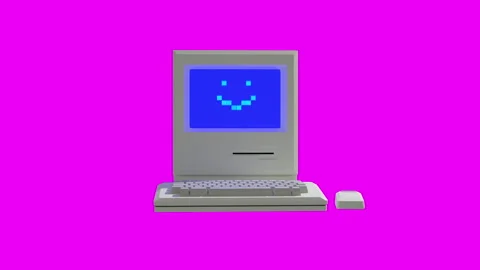 old computer 3d render with pixel face | Stock Video | Pond5