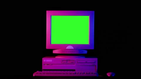 Old computer with green chroma key scree... | Stock Video | Pond5