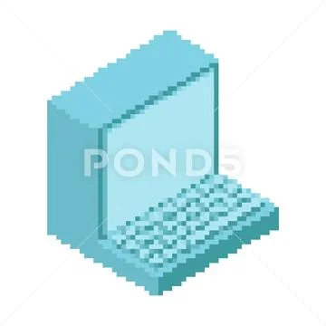 Old computer pixel art. Outdated PC 8 bit. obsolete technology 16bit ...