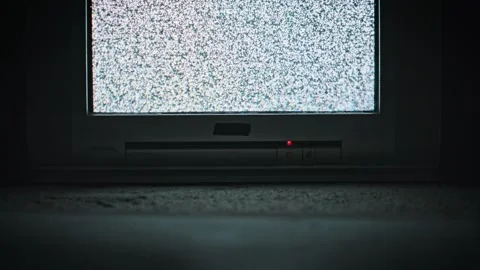Old CRT TV Showing Static Noise in Dark ... | Stock Video | Pond5
