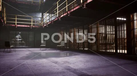 An old deserted prison with empty closed cells. View of the old empty ...
