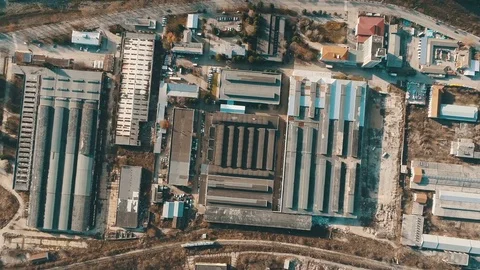 Old Factory -Aerial ,train,industrial zo... | Stock Video | Pond5