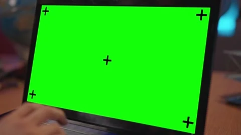 Old fashioned laptop with green screen s... | Stock Video | Pond5
