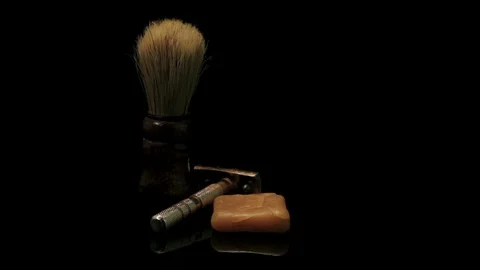 Old fashioned shaving kit rotates on a b... | Stock Video | Pond5