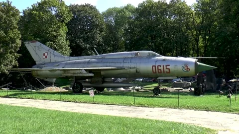Old fighter jet on display at museum. | Stock Video | Pond5
