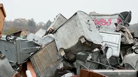 Old garbage containers. Pile of old meta... | Stock Video | Pond5
