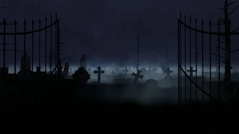 Old Graveyard, Fog, Rain, Night and Thun... | Stock Video | Pond5