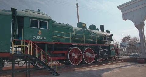 Old green color steam locomotive train w... | Stock Video | Pond5