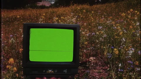 Old Green Screen TV Vintage On Flower Fi... | Stock Video | Pond5