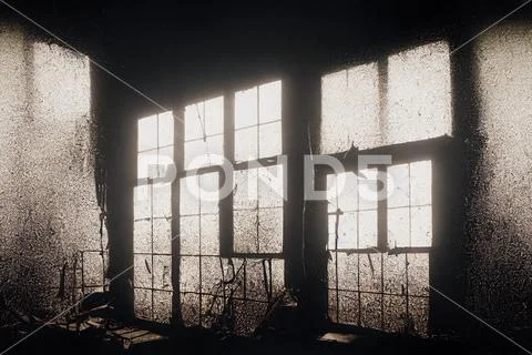 An Old Haunted Room. Broken Glass. The Walls Are Destroyed Illustration ...