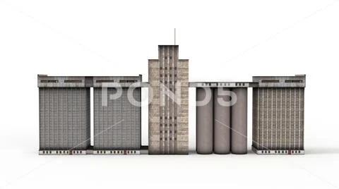 Old industrial building render on a white background. 3D rendering ...