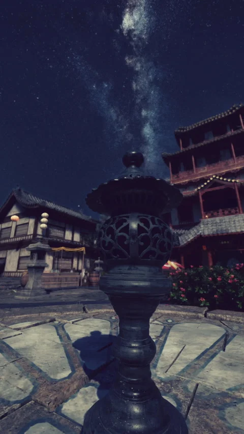 Old Japanese Temple Complex Under the St... | Stock Video | Pond5