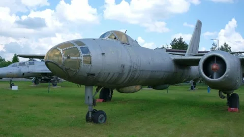 Old jet fighter aircraft in open-air mil... | Stock Video | Pond5