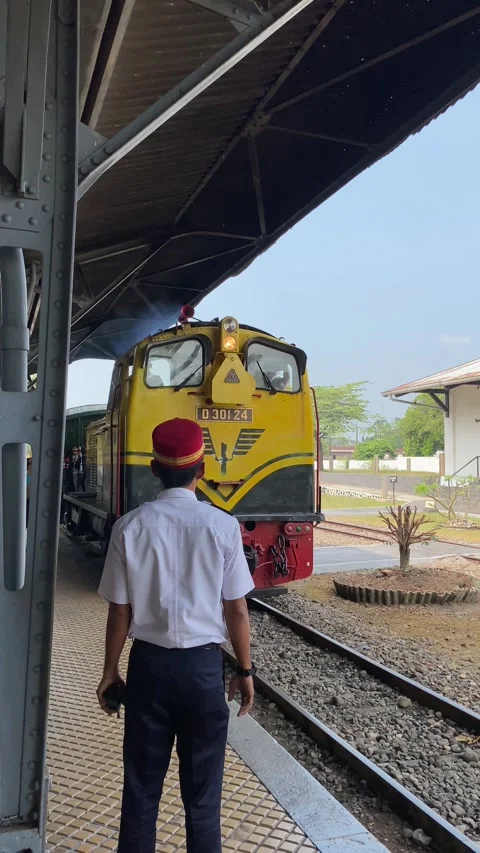 Old locomotive diesel train arrived at A... | Stock Video | Pond5