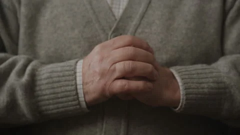 Old Man Hands Crossed in Lock Close Up | Stock Video | Pond5