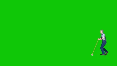 Old Man Sweeping Floor Green Screen (2) | Stock Video | Pond5