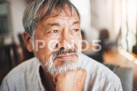 Old man, think of memory and life with retirement, reflection and relax at home ~ Premium Photo ...