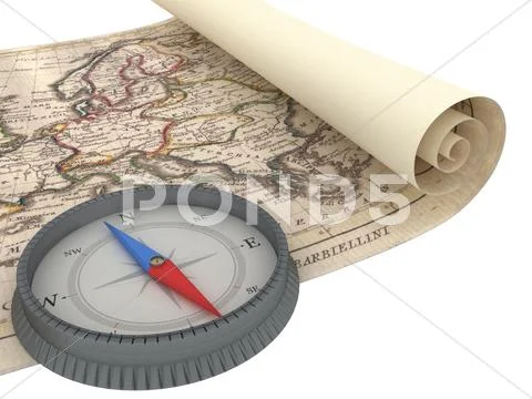 Old Map and Compass Isolated on white Illustration #38797768