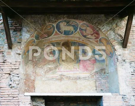Photograph: Old mural painting on a historic monument wall #118114417
