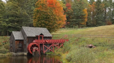 Old New England grist mill in Autumn | Stock Video | Pond5