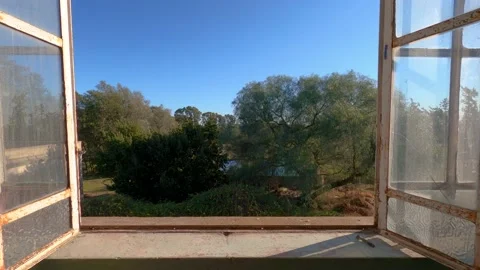 Old open window overlooking the landscap... | Stock Video | Pond5