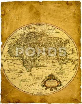 Old paper world map. Old paper world map of the right hemisphere ...