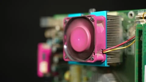 Old PC board with fan and processor. Dol... | Stock Video | Pond5