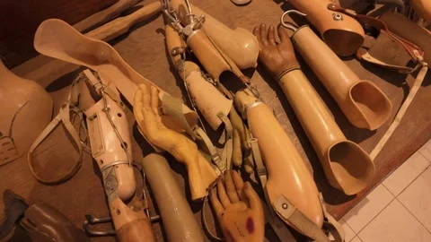 Old Prosthetic Limbs Display at War Muse... | Stock Video | Pond5
