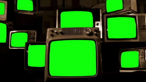 Old Retro TVs Green Screen and Color Bar... | Stock Video | Pond5